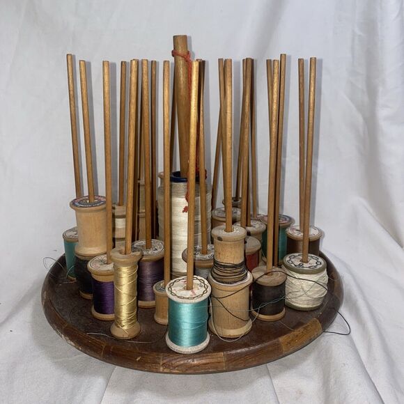 Unbranded | Accents | Vintage Sewing Thread Spool Holder Wood Display ...